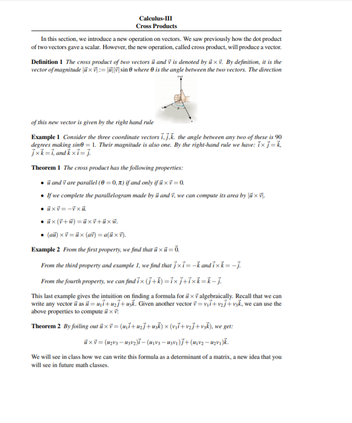 Solved Calculus-III Cross Products In this section, we | Chegg.com