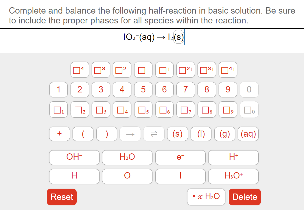 Solved Complete and balance the following half-reaction in | Chegg.com