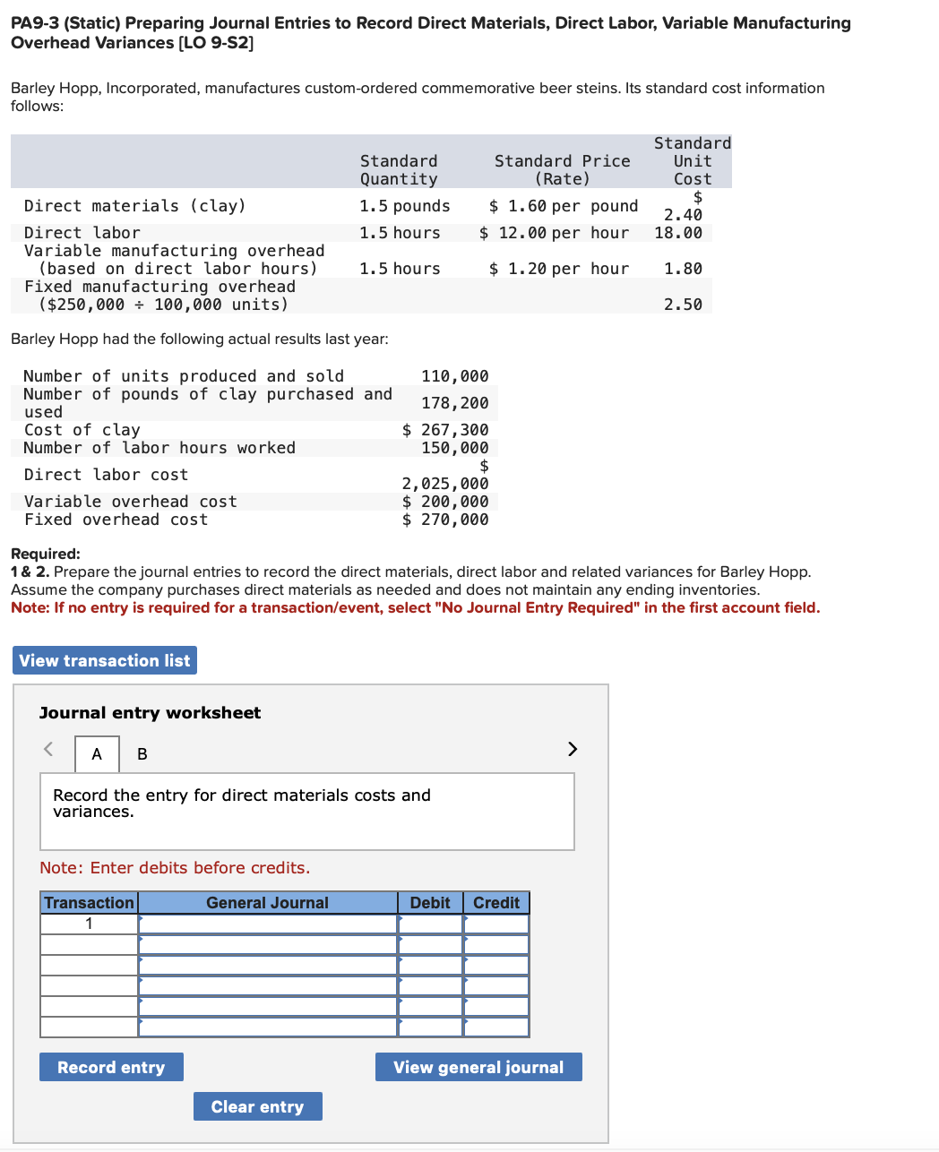 Solved PA9-3 (Static) ﻿Preparing Journal Entries to Record | Chegg.com