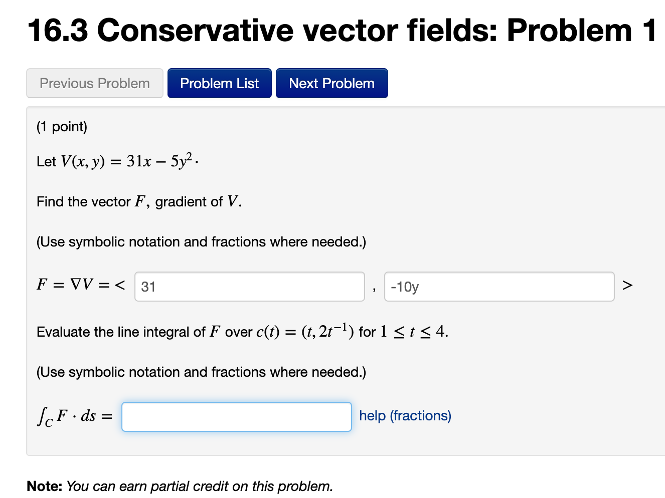 Solved 16.3 Conservative vector fields: Problem 1 Previous | Chegg.com