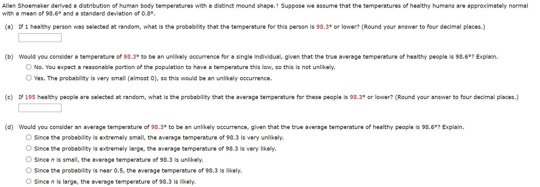 Solved Allen Shoemaker derived a distribution of human body | Chegg.com