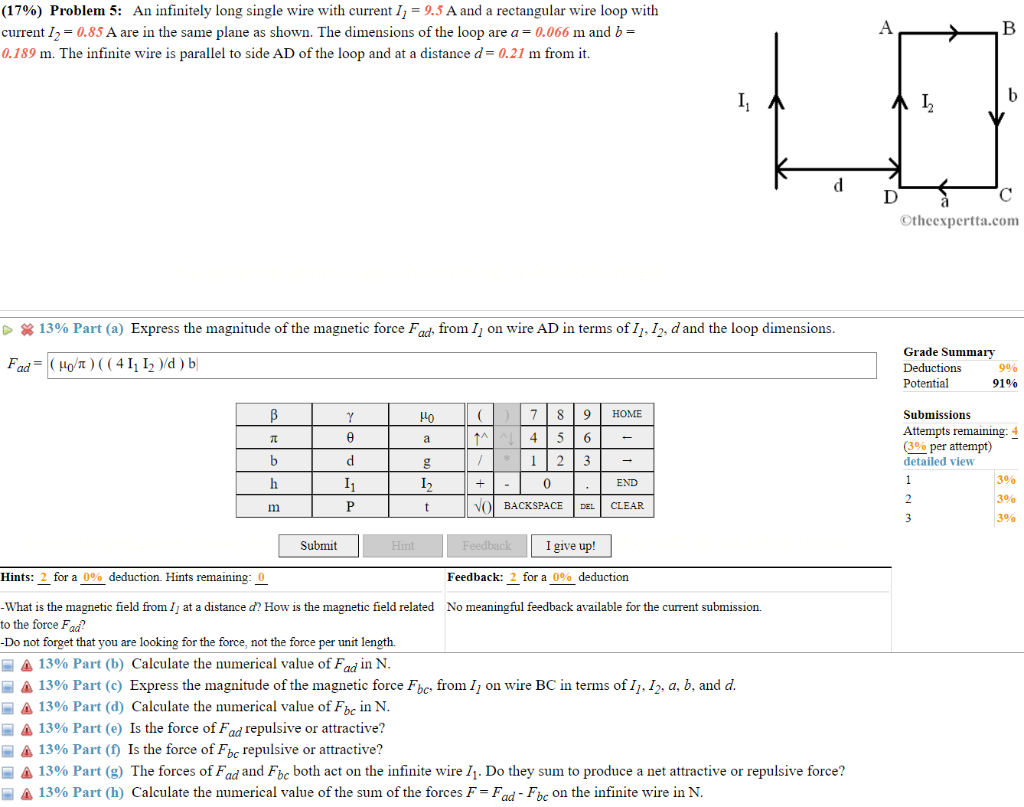 Solved (17\%) Problem 5: An infinitely long single wire with | Chegg.com