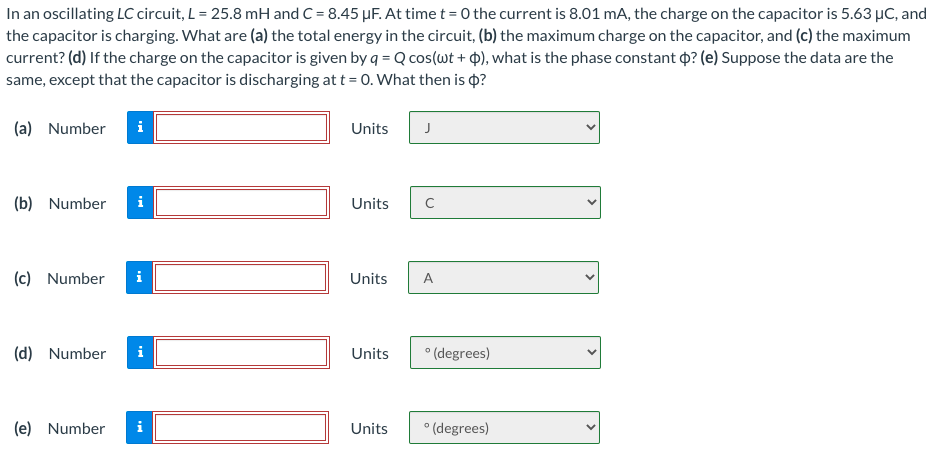 Solved In an oscillating LC circuit, L=25.8mH and C=8.45μF. | Chegg.com