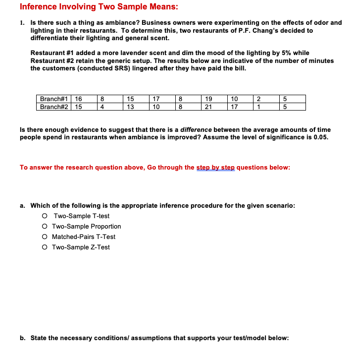Solved Inference Involving Two Sample Means: 1. Is there | Chegg.com