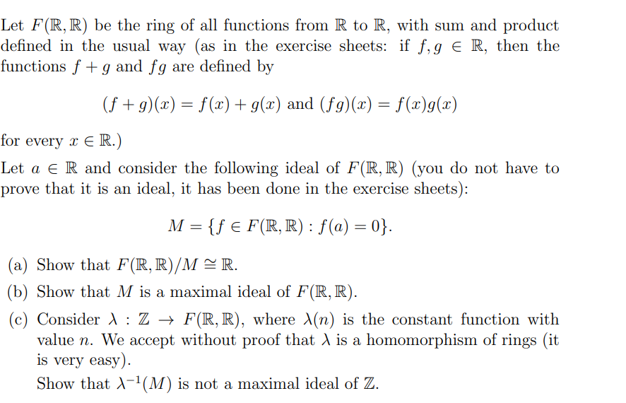 Solved Let F R R Be The Ring Of All Functions From R To R