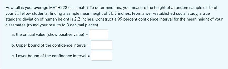 Solved How tall is your average MATH223 classmate? To | Chegg.com