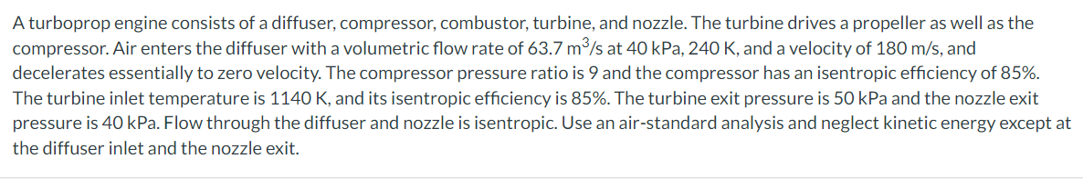 Solved A turboprop engine consists of a diffuser, | Chegg.com