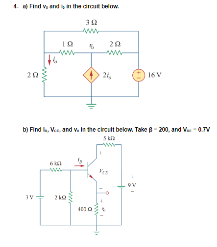 Solved 4- a) Find v0 and i0 in the circuit below. b) Find | Chegg.com