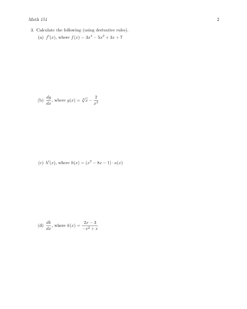 Solved Math 151 Math 151 - Written Homework 3 Name: 1. Let | Chegg.com