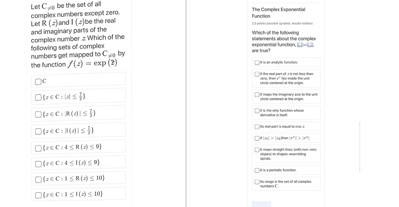 Solved The Complex Exponential Function 2.0 points possible | Chegg.com