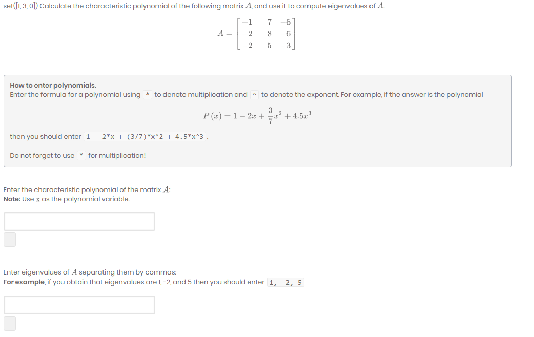 Solved set([1, 3, 0]) Calculate the characteristic | Chegg.com