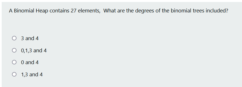 Solved A Binomial Heap contains 27 elements, What are the | Chegg.com Solved A Binomial Heap contains 27 elements, What are the | Chegg.com
