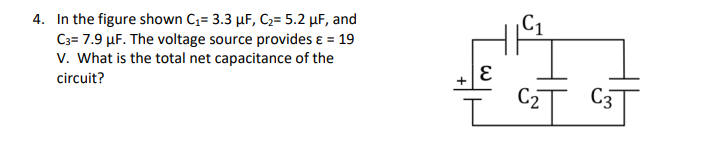Solved 4. In the figure shown C1=3.3μF,C2=5.2μF, and | Chegg.com