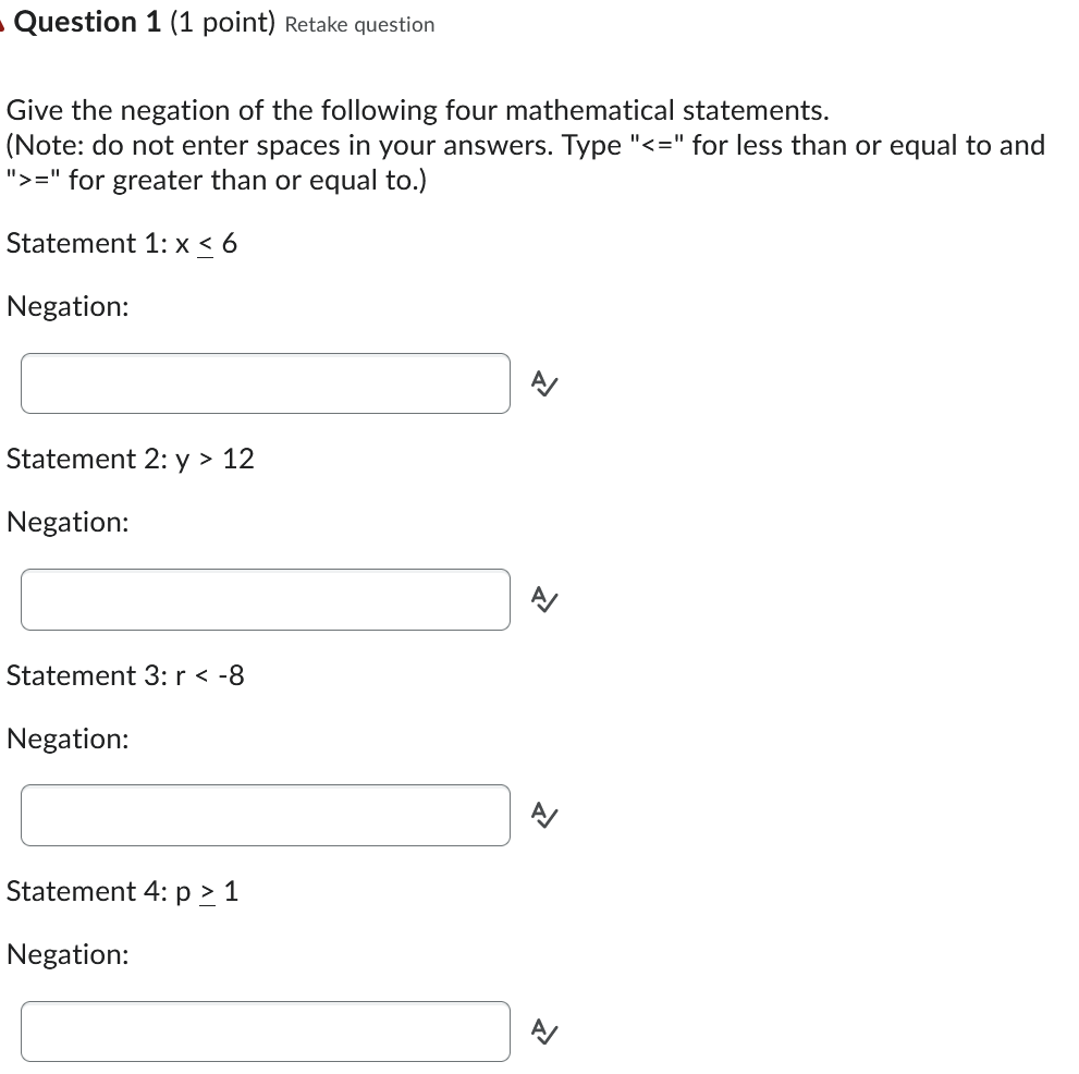 Solved Question 1 (1 point) Retake question Give the | Chegg.com