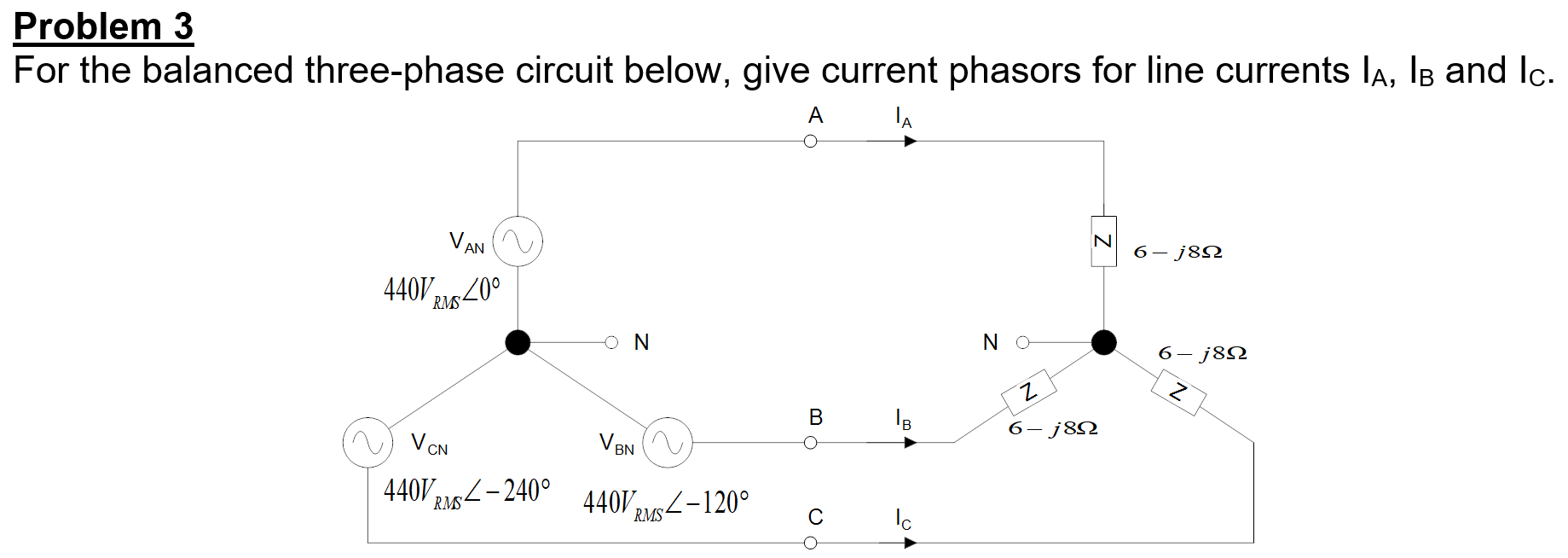 Solved Problem 3 For the balanced three-phase circuit below, | Chegg.com