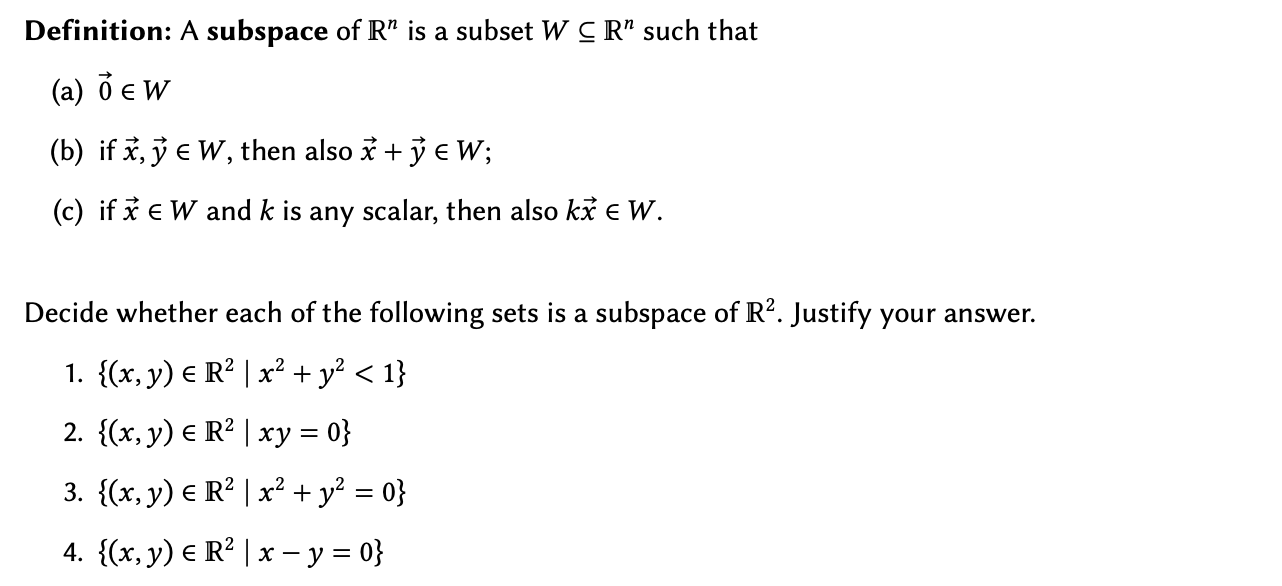 Solved Definition: A subspace of Rn ﻿is a subset WsubeRn | Chegg.com