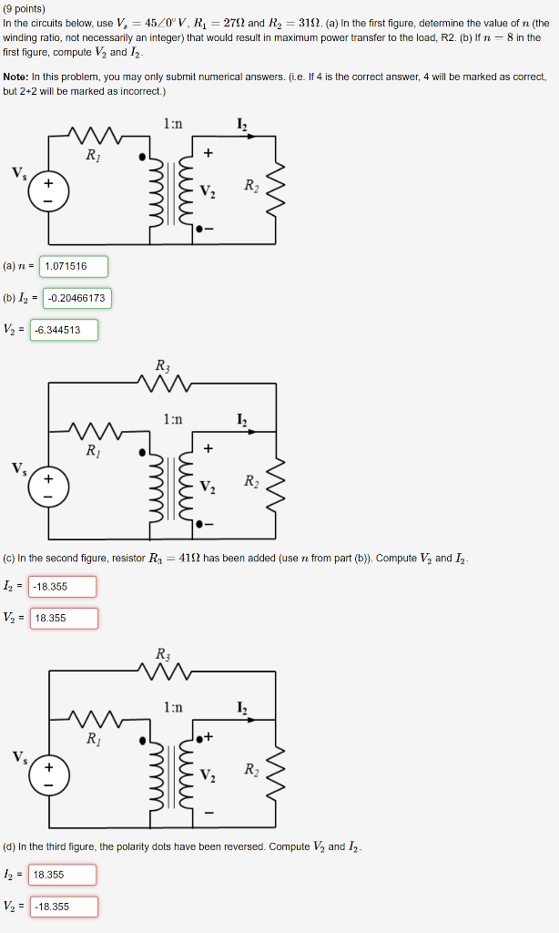 Solved (9 points) in the circuits below use V 4520 V R. 27Ω | Chegg.com