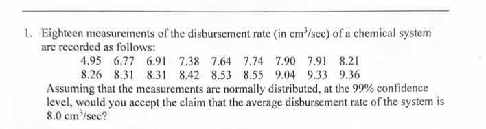 Solved Eighteen measurements of the disbursement rate (in | Chegg.com