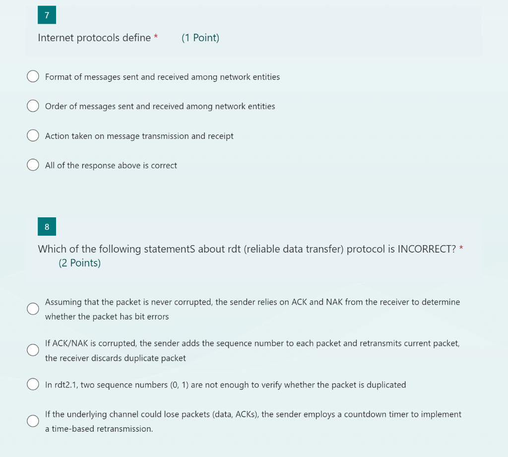 Solved Internet protocols define * (1 Point) Format of | Chegg.com