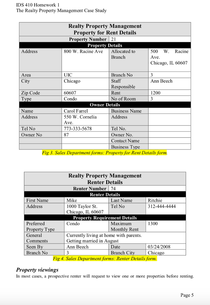 Solved IDS 410 Homework I The Realty Property Management | Chegg.com