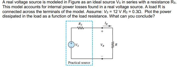 Solved A real voltage source is modeled in Figure as an | Chegg.com