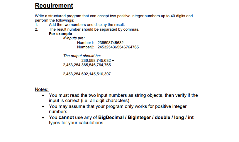 Solved Requirement Write a structured program that can | Chegg.com