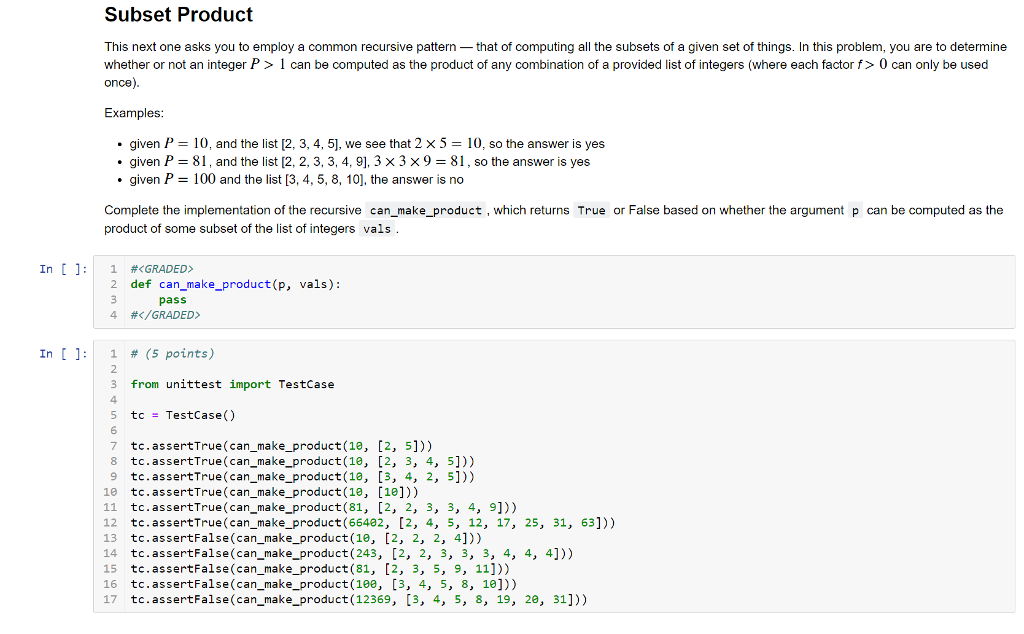 Solved Subset Product This next one asks you to employ a | Chegg.com