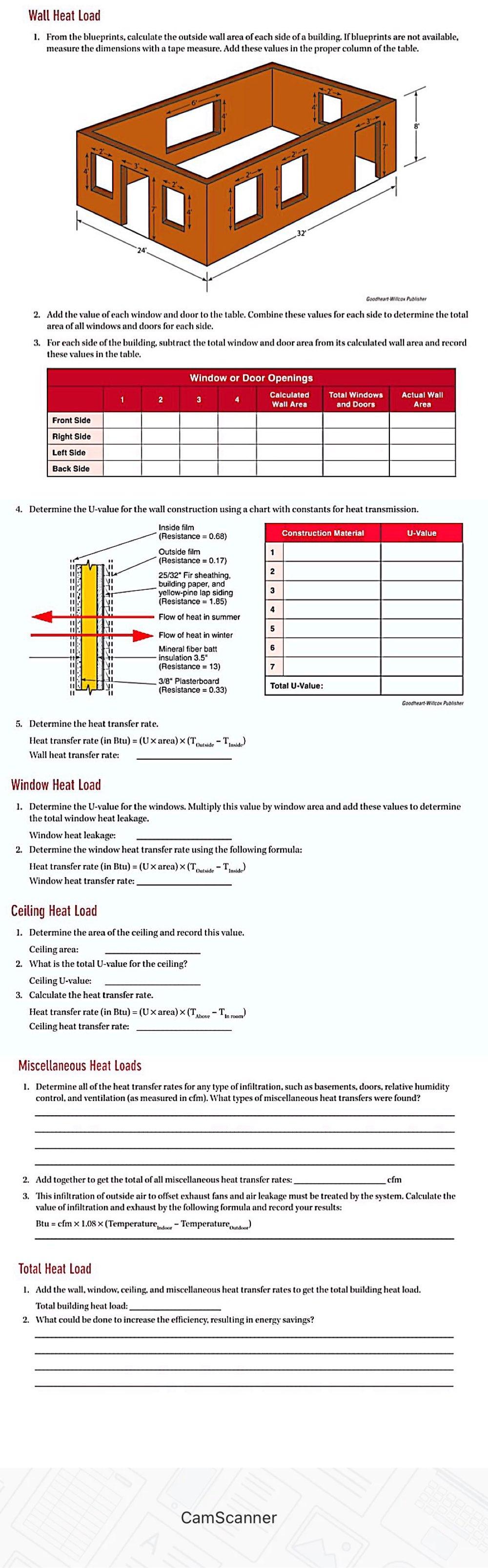 Wall Heat Load 1. From the blueprints, calculate the | Chegg.com