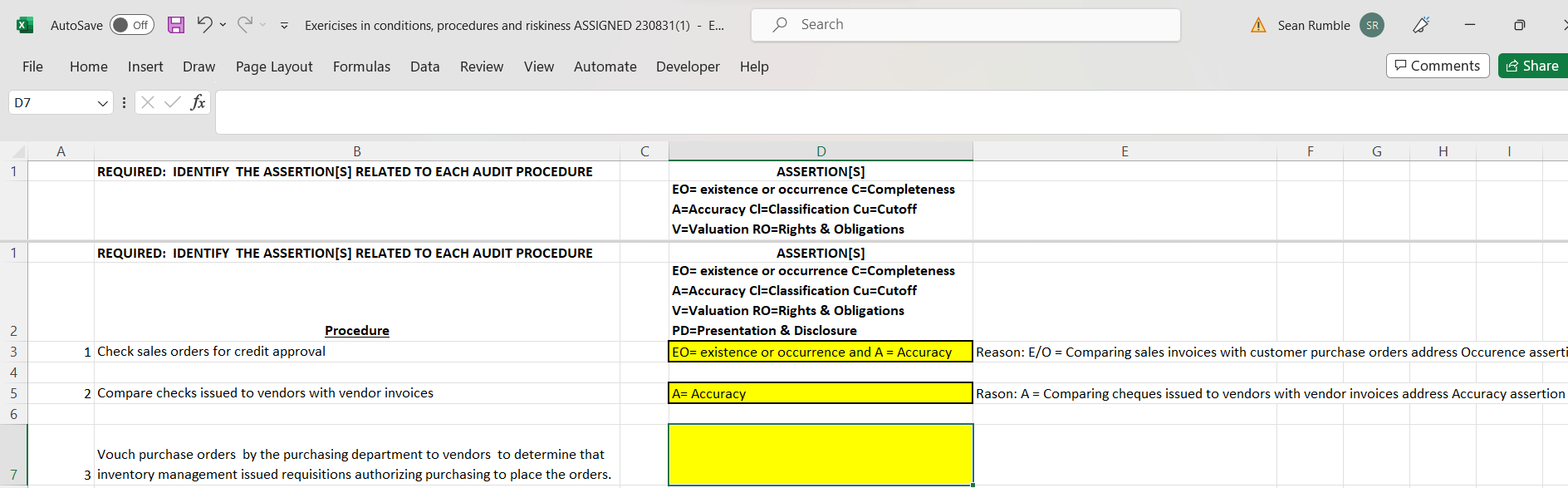Solved AutoSave Ooff ↶∨( ∨rˉ Exericises in conditions, | Chegg.com