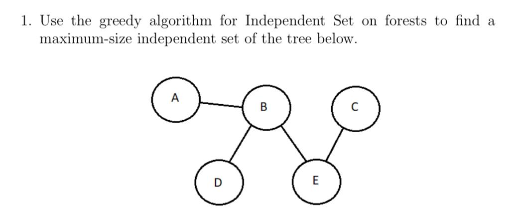 Solved 1. Use the greedy algorithm for Independent Set on | Chegg.com