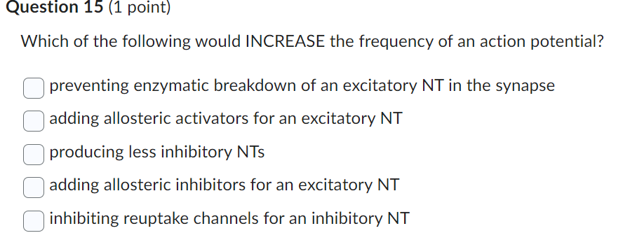 Solved Question 15 (1 ﻿point)Which of the following would | Chegg.com