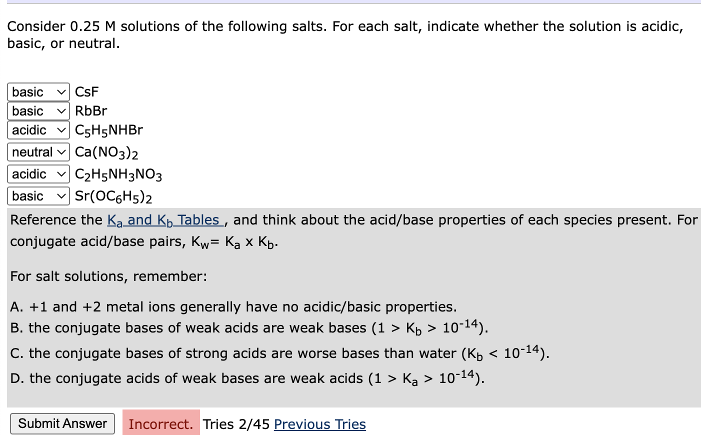 Solved Consider 0.25M solutions of the following salts. For | Chegg.com