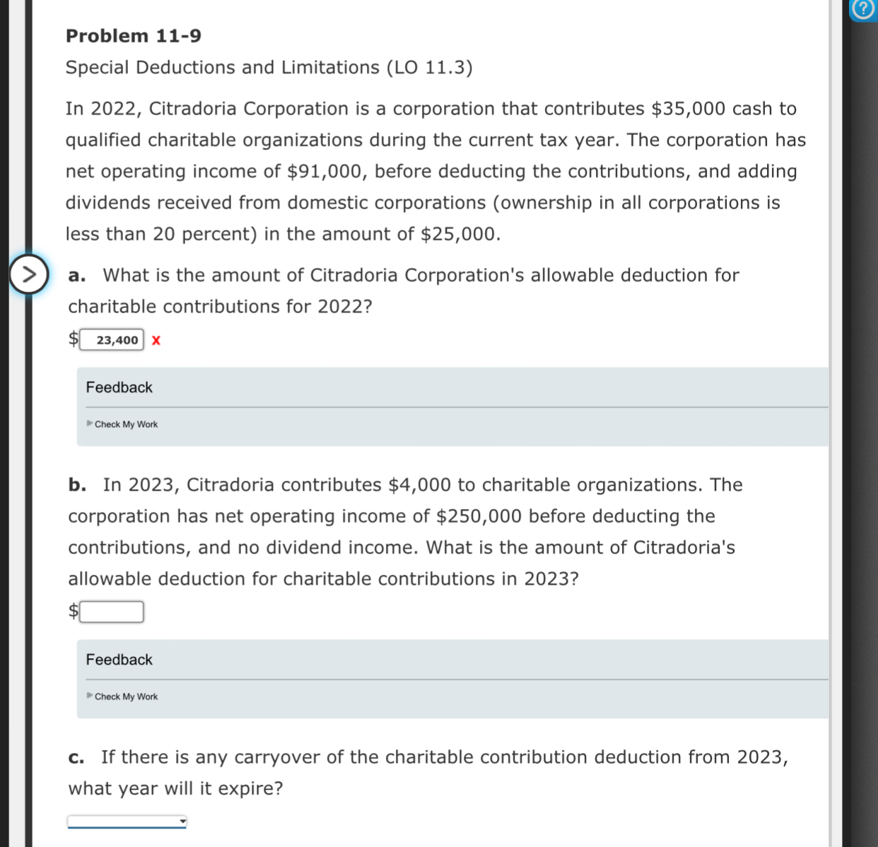 Solved Problem 11-9Special Deductions and Limitations (LO | Chegg.com