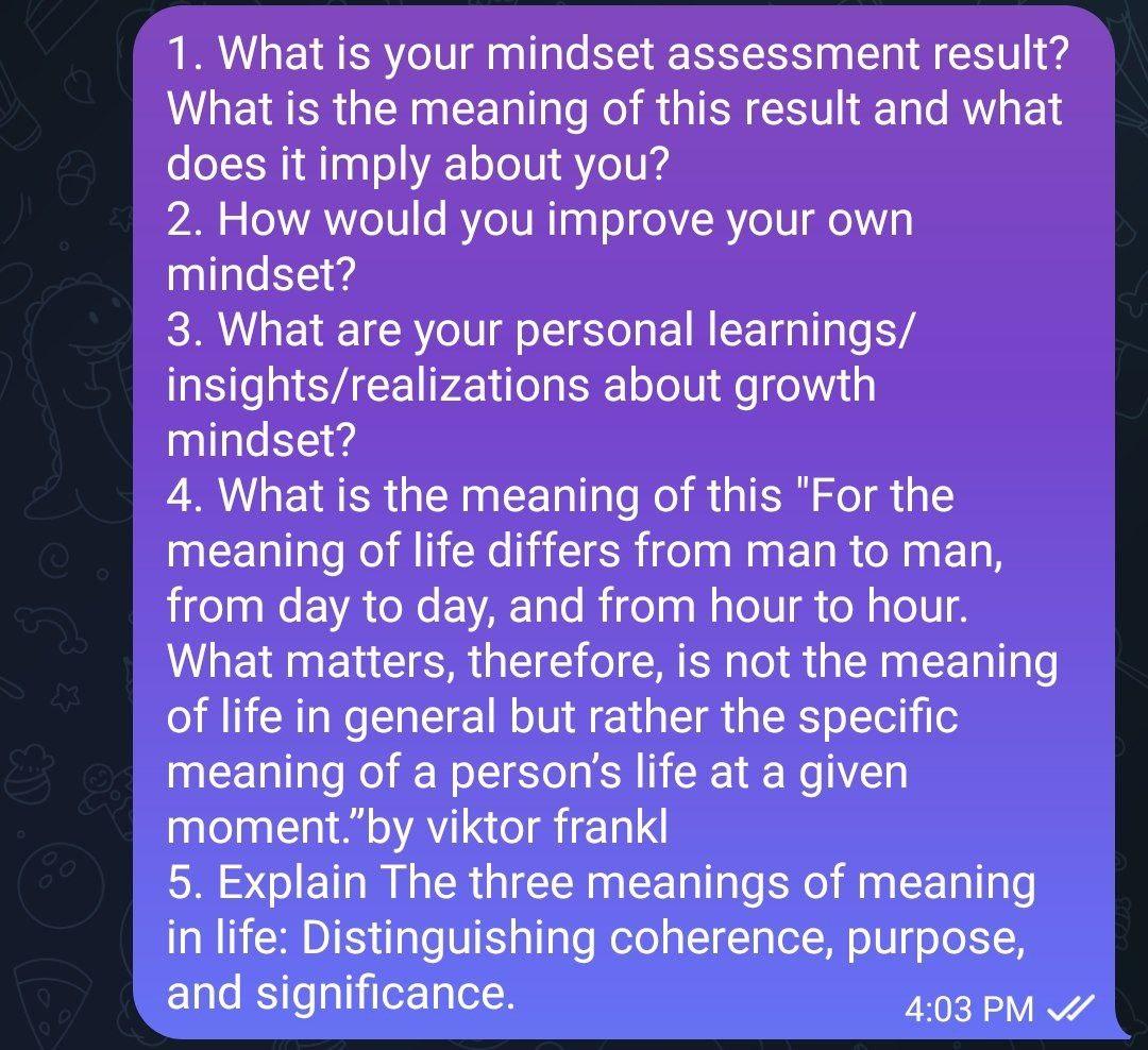 Solved 1. What is your mindset assessment result? What is | Chegg.com