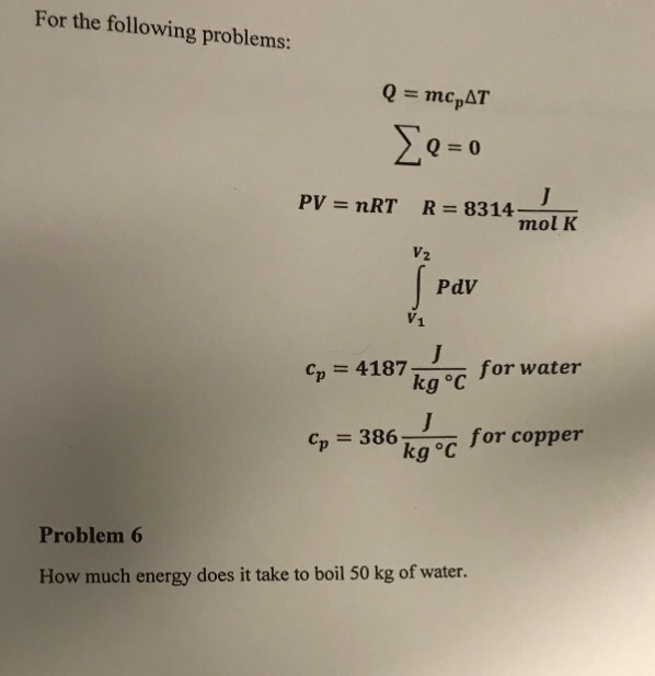 Solved For the following problems: PV nRT R-8314 mol K V2 | Chegg.com