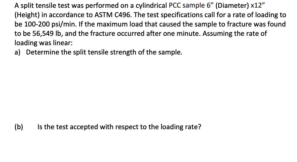 Solved A split tensile test was performed on a cylindrical | Chegg.com