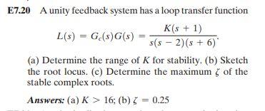 Solved A unity feedback system has a loop transfer function | Chegg.com