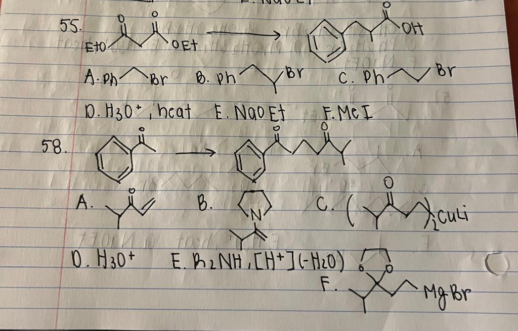 Solved A⋅Ph⋂Br B. Ph Br c. PhBrPr D. H3O+, heat E. NaOEJ | Chegg.com