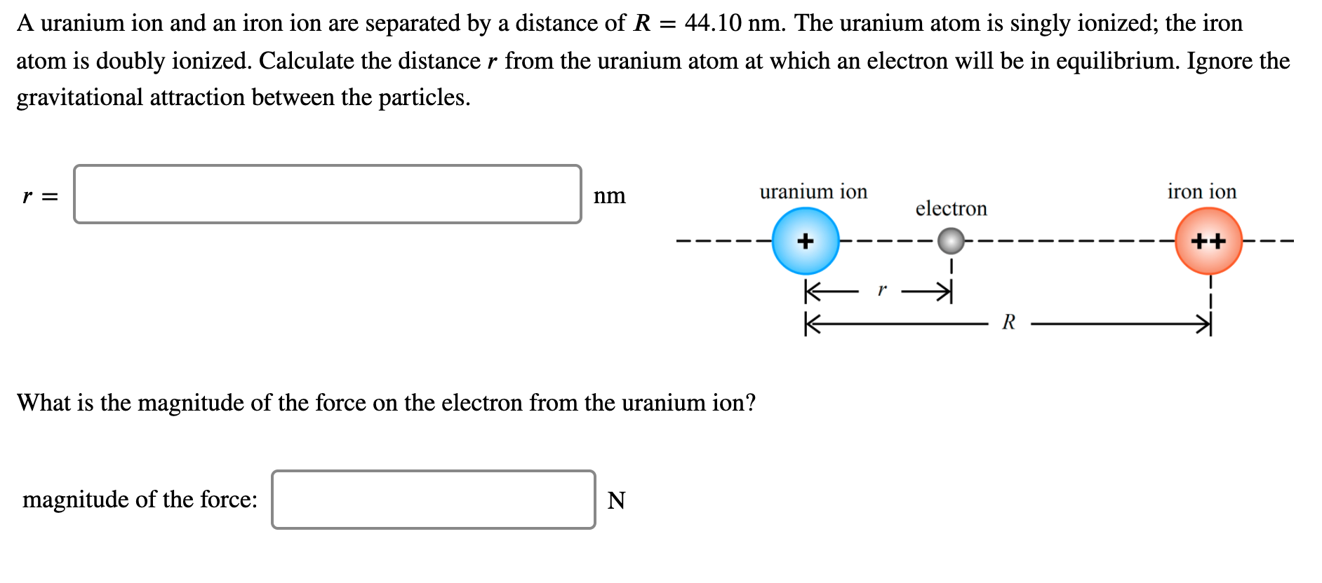 Solved A uranium ion and an iron ion are separated by a | Chegg.com