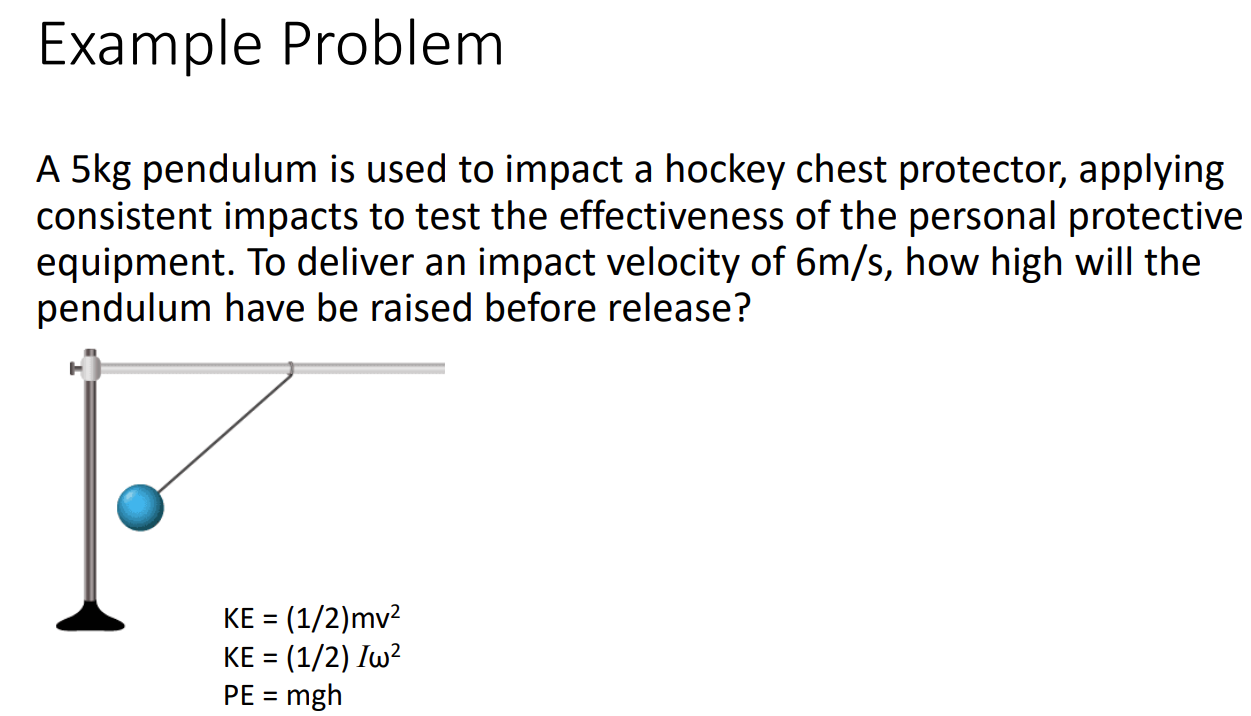 Solved A 5 kg pendulum is used to impact a hockey chest | Chegg.com