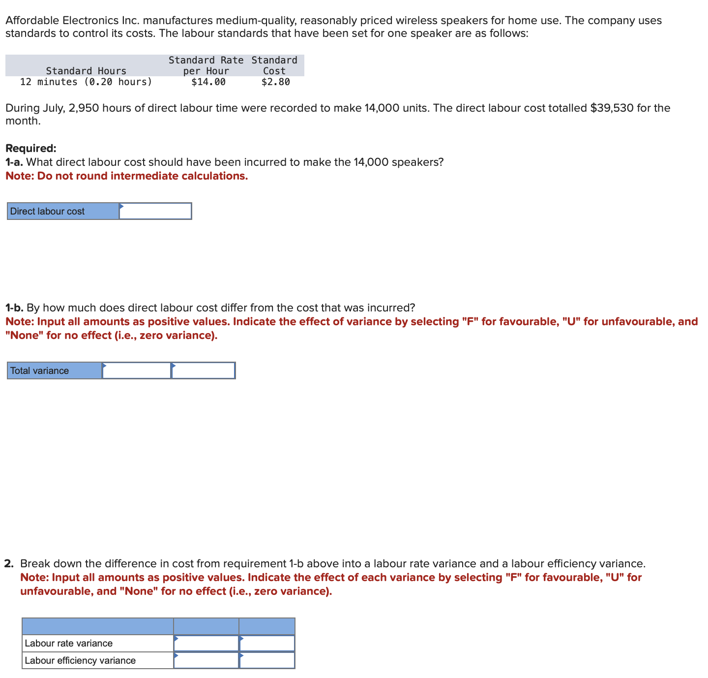 1-b. ﻿By how much does direct labour cost differ from | Chegg.com