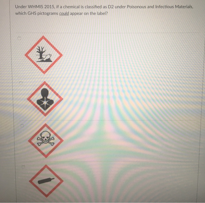 Solved Under WHMIS 2015, if a chemical is classified as D2 | Chegg.com