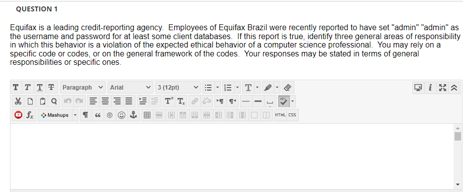 Solved QUESTION 1 Equifax is a leading credit-reporting | Chegg.com
