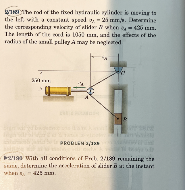 Solved 2/189 The rod of the fixed hydraulic cylinder is | Chegg.com