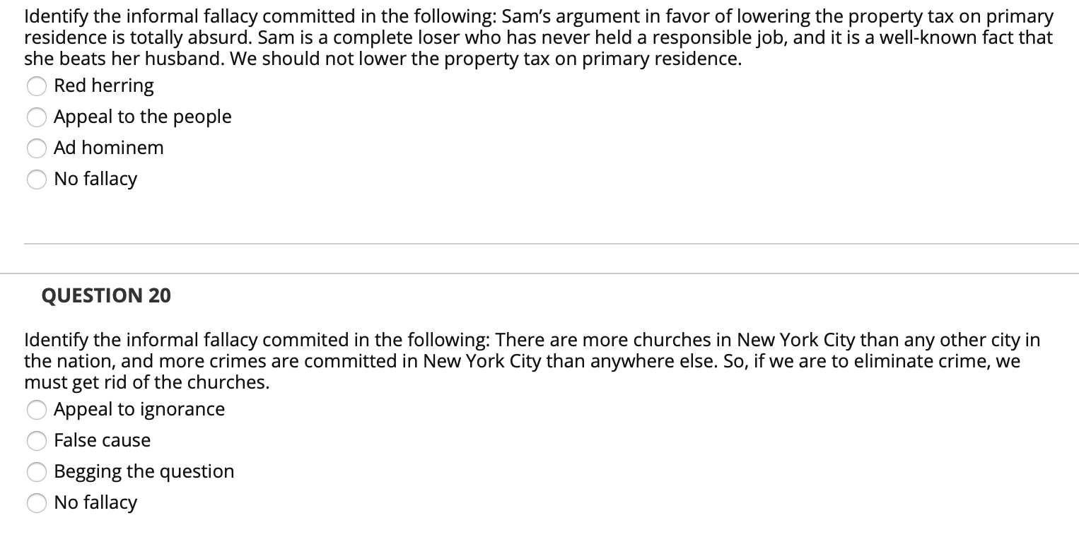 Solved Identify the informal fallacy committed in the | Chegg.com