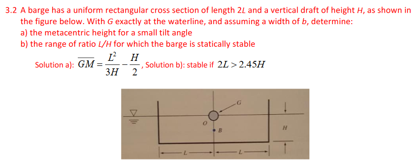 Solved A barge has a uniform rectangular cross section of | Chegg.com