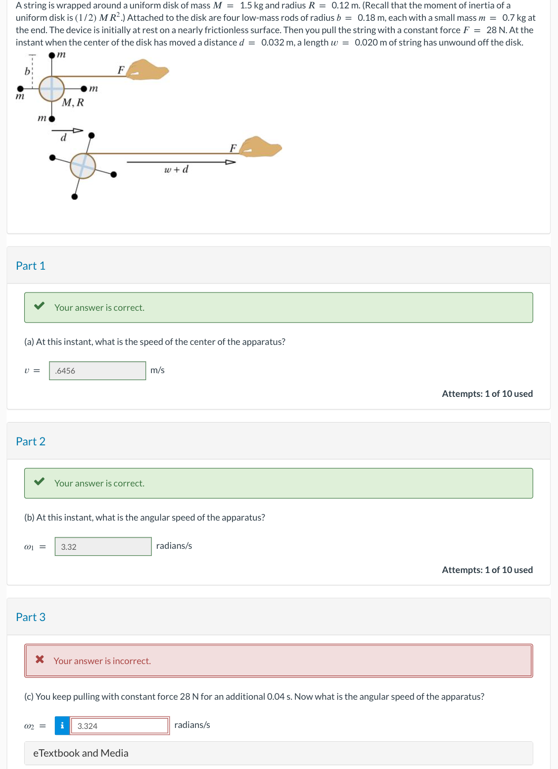 Solved A string is wrapped around a uniform disk of mass | Chegg.com