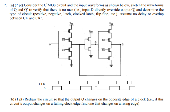 Solved 2. (a) (2 pt) Consider the C2MOS circuit and the | Chegg.com