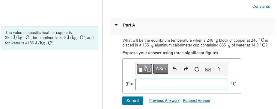 Solved The value of specific heat for copper is 390 J/kg⋅C∘, | Chegg.com