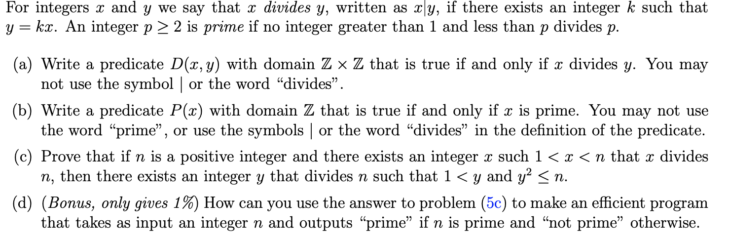 Solved For integers x and y we say that x divides y, written | Chegg.com